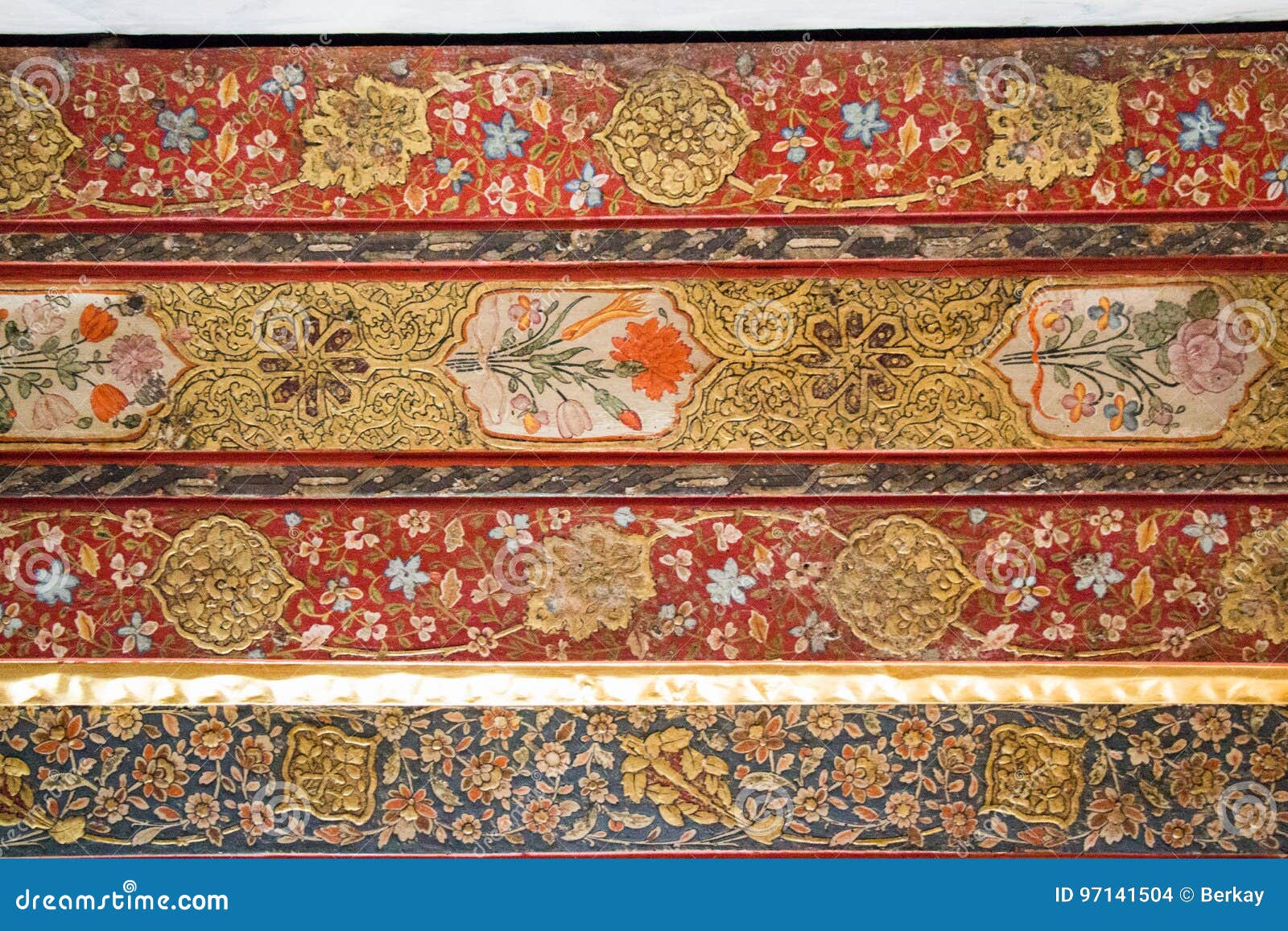 Ottoman Floral Patterns on Wood Stock Photo - Image of design, flower ...