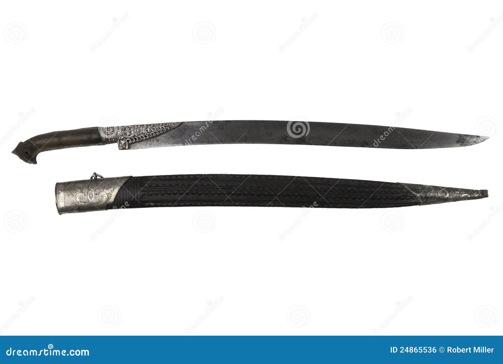 Ottoman Silver Mounted Yataghan Stock Photo - Image of dagger, horn ...