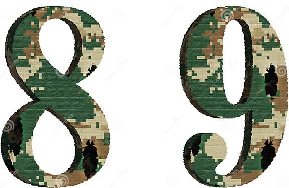 Abstract Font Alphabet with Military Camouflage Texture Pair of Numbers ...
