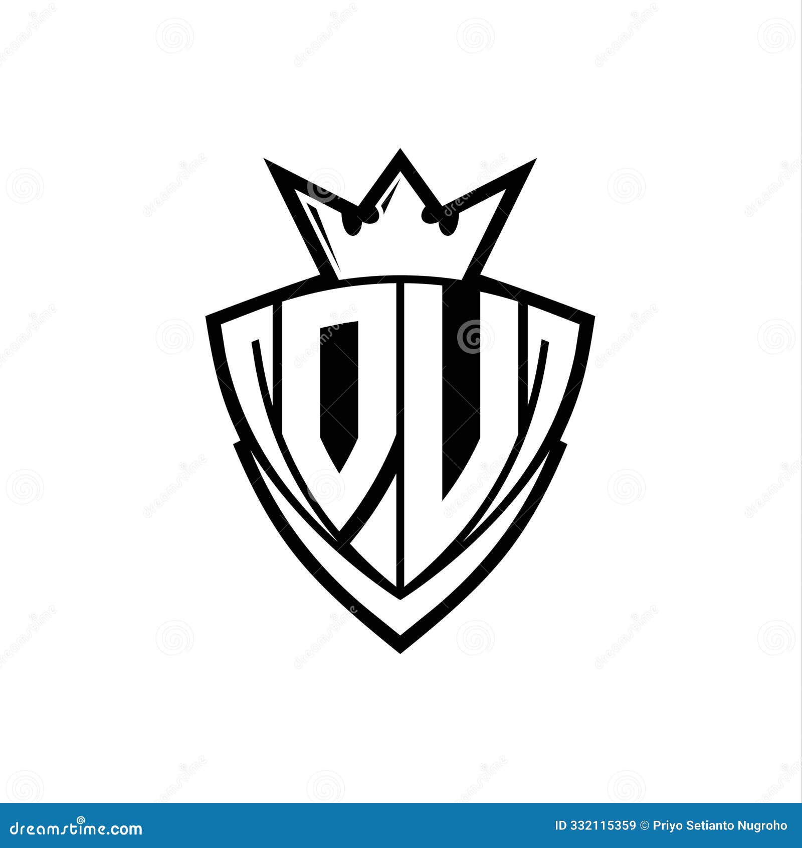 OU Letter Logo With Sharp Triangle Shield Shape With Crown Inside White ...