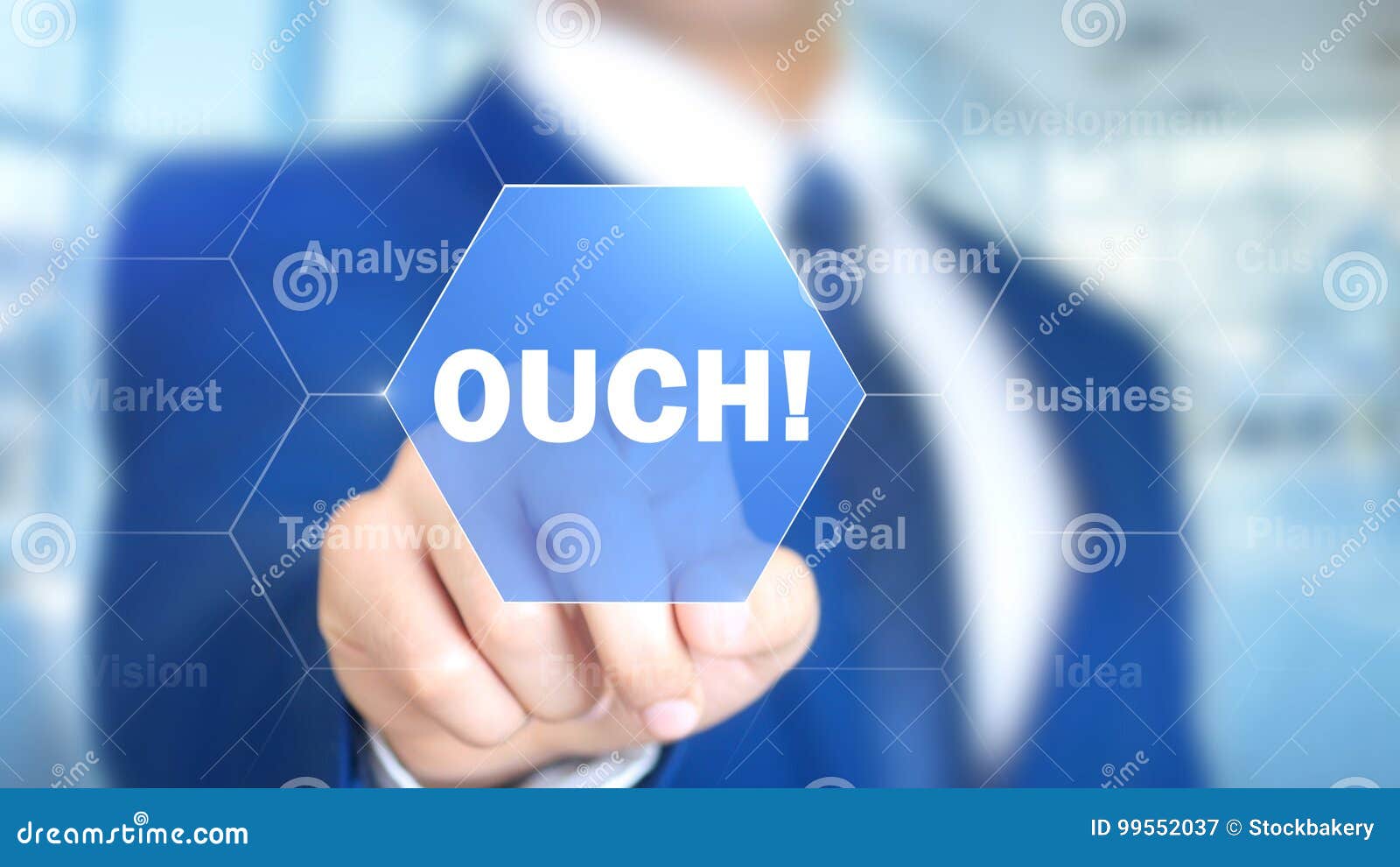 Ouch, Man Working on Holographic Interface, Visual Screen Stock Image ...