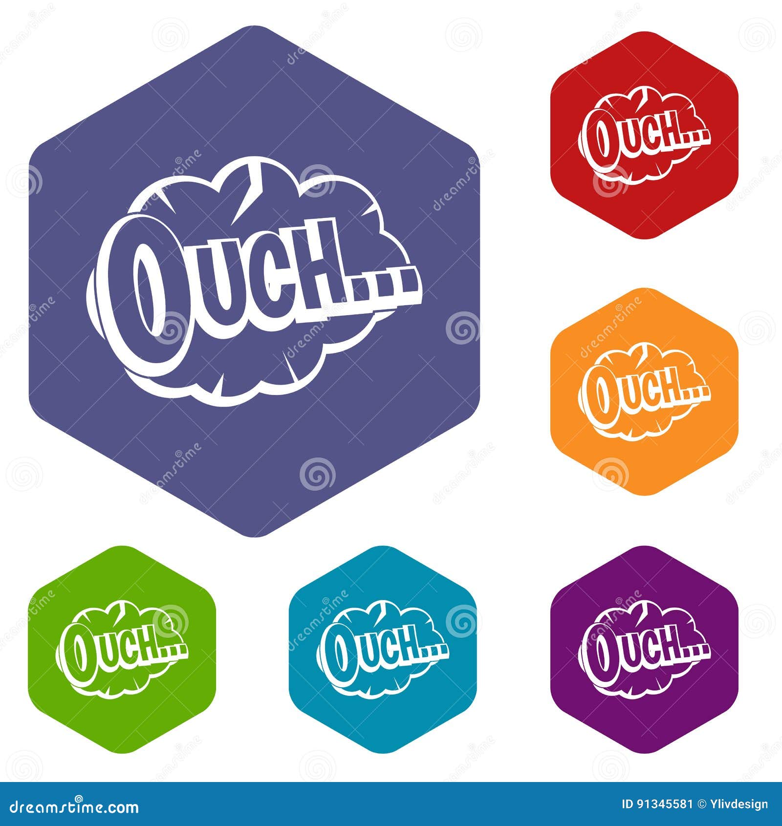 Ouch, Speech Cloud Icons Set Hexagon Stock Vector - Illustration of ...