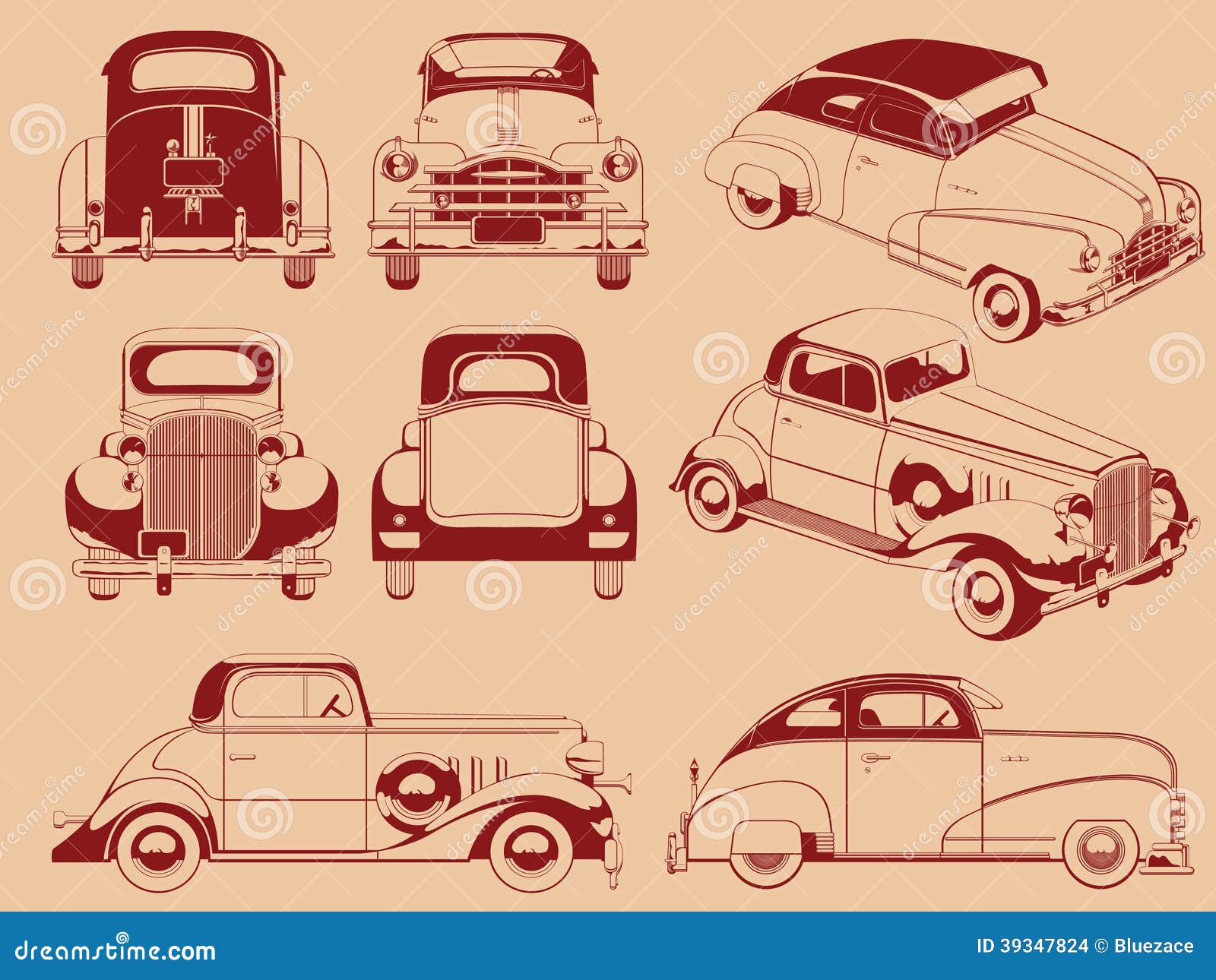 Oud Autosilhouet in Verscheidene Posities Vector Illustratie ...