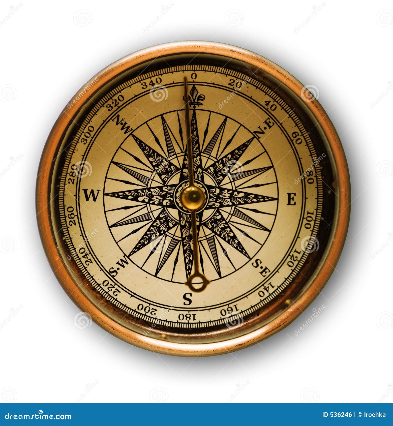 Oud gouden kompas stock afbeelding. Image of richtingen - 5362461