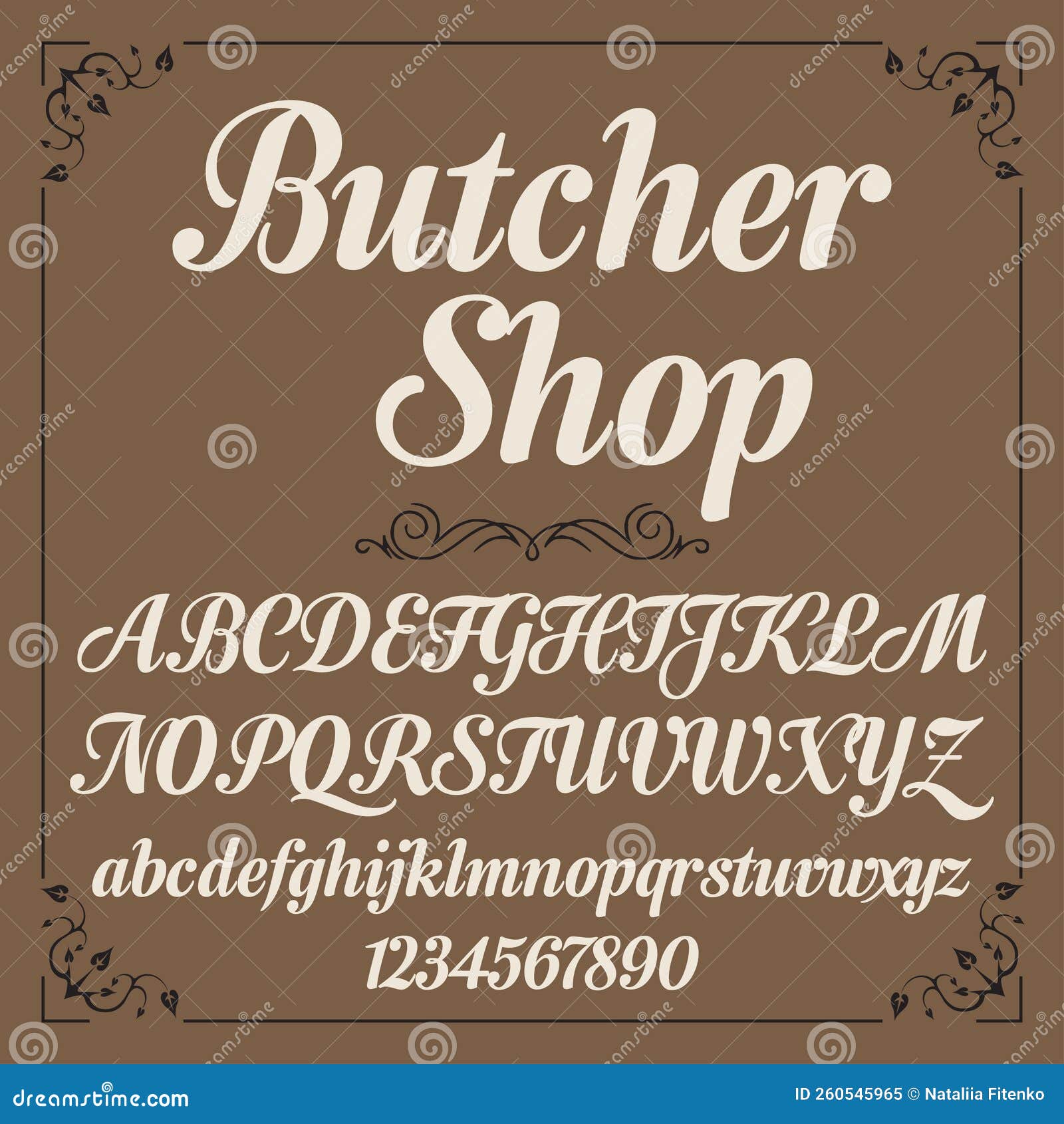 Oud Label Lettertype Met De Naam Butcher. Lettertype. Script Stock ...