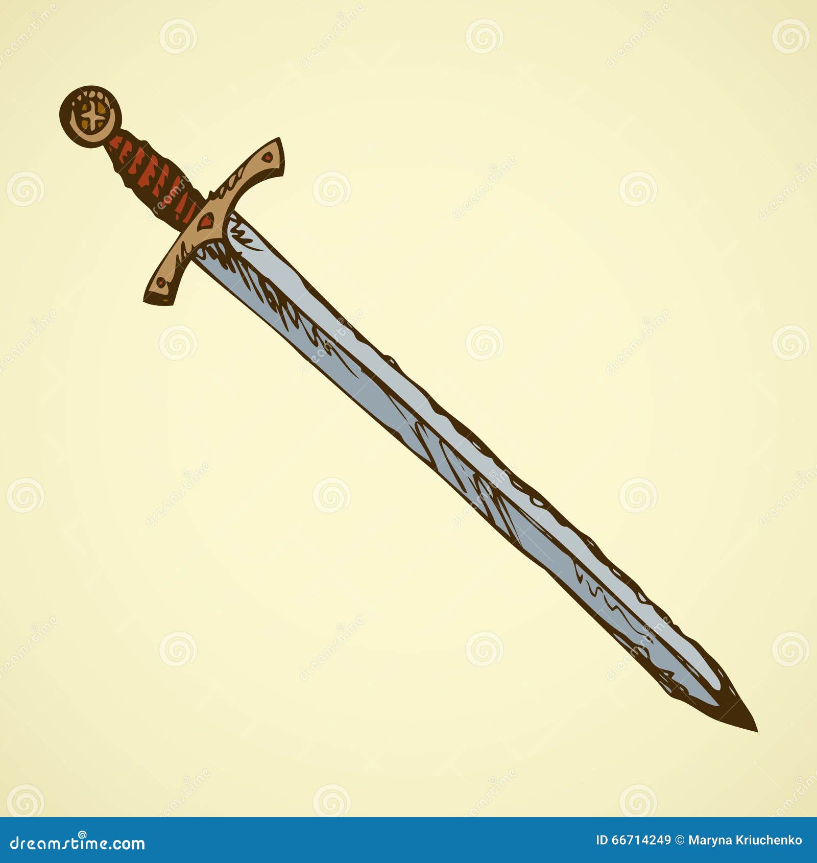 Zwaard Handvat Tekening Fantasiezwaard Met Gevleugeld Handvat