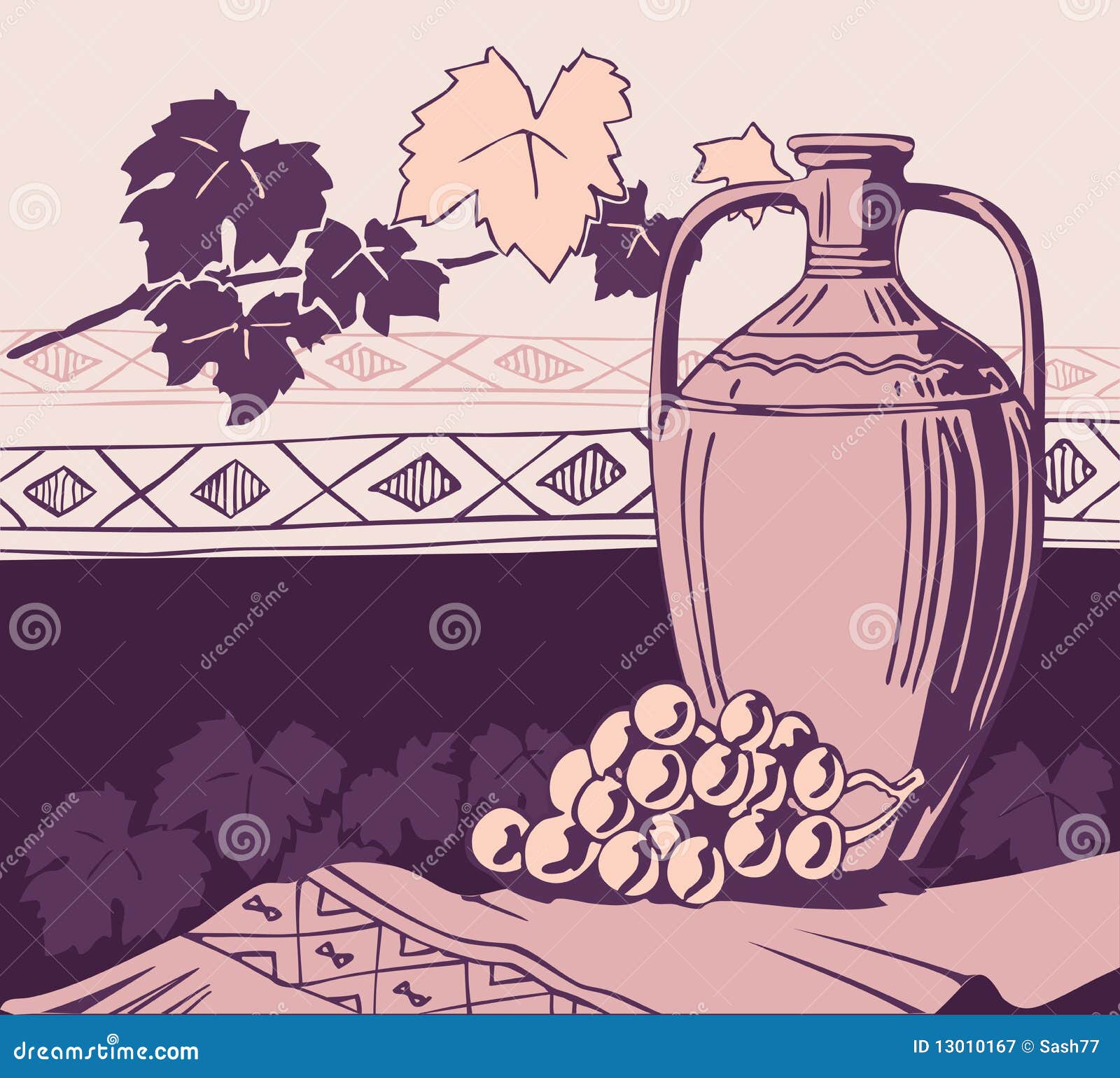 Oude amfora en wijn vector illustratie. Illustration of cultuur - 13010167