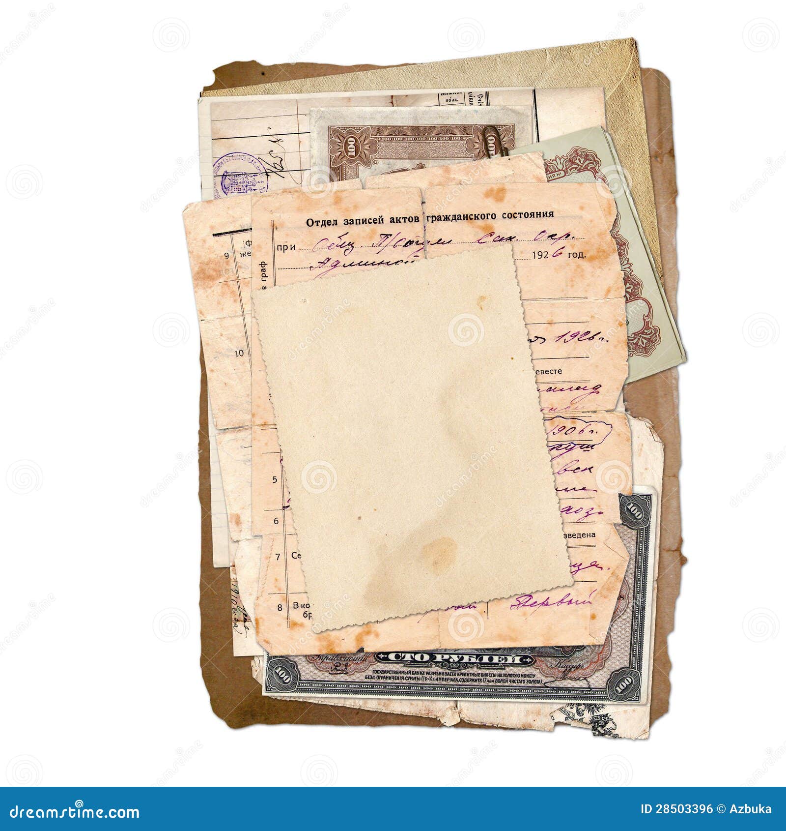 Oude Archiefdocumenten, Brieven, Foto, Geld. Stock Illustratie ...