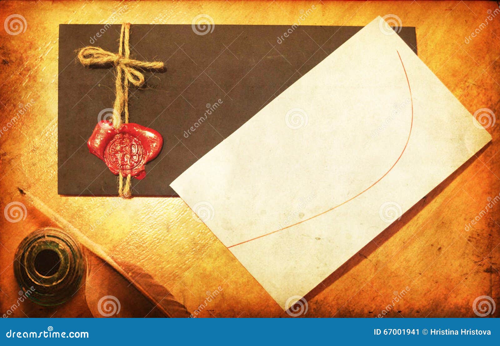 Oude Document/brief En Zwarte Envelop Met Rode Wasverbinding Stock ...