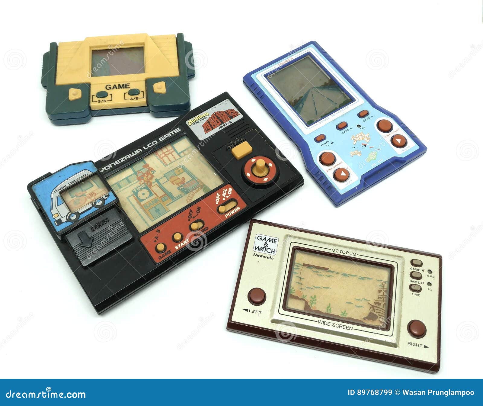 Oude Draagbare Spelconsole, Nintendo-spel & Horlogeoctopus En Oth ...