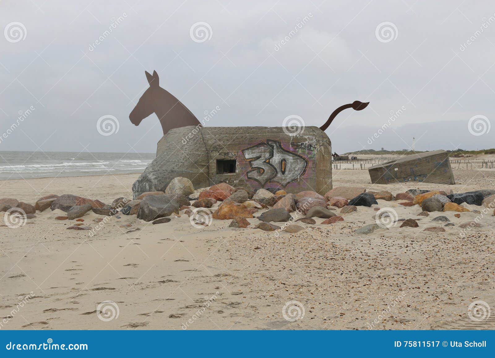 Oude Duitse Bunker Op Het Strand Van Blavand, Denemarken Stock ...