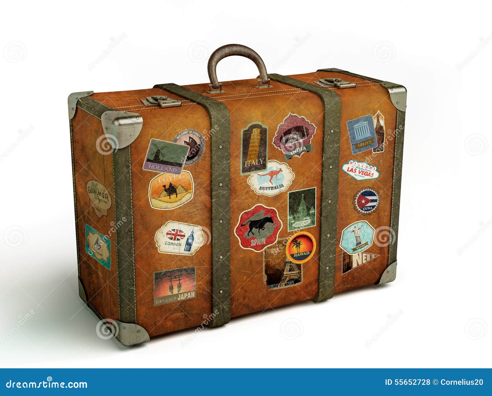 Oude Geïsoleerde Reiskoffer Stock Illustratie - Afbeelding: 55652728