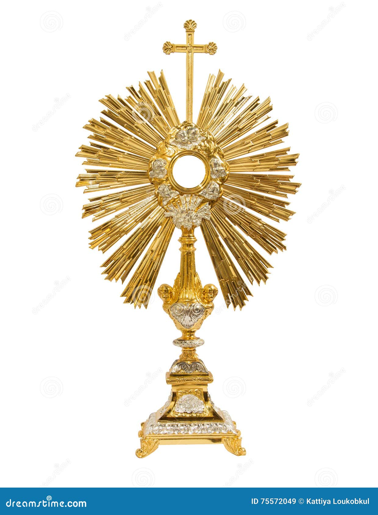 Oude Gouden Monstrans Op Witte Achtergrond Stock Afbeelding - Image of ...