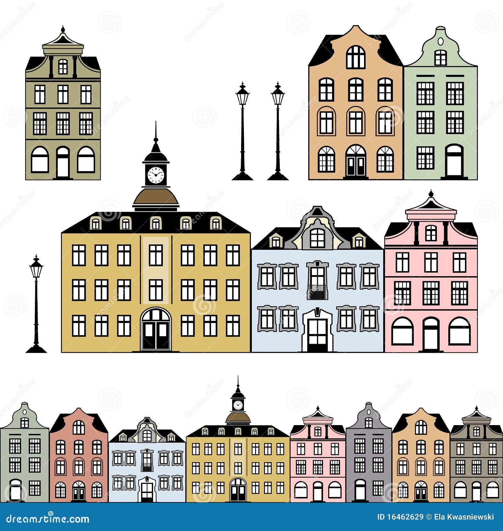 Oude rijtjeshuizen vector illustratie. Illustration of huis - 16462629