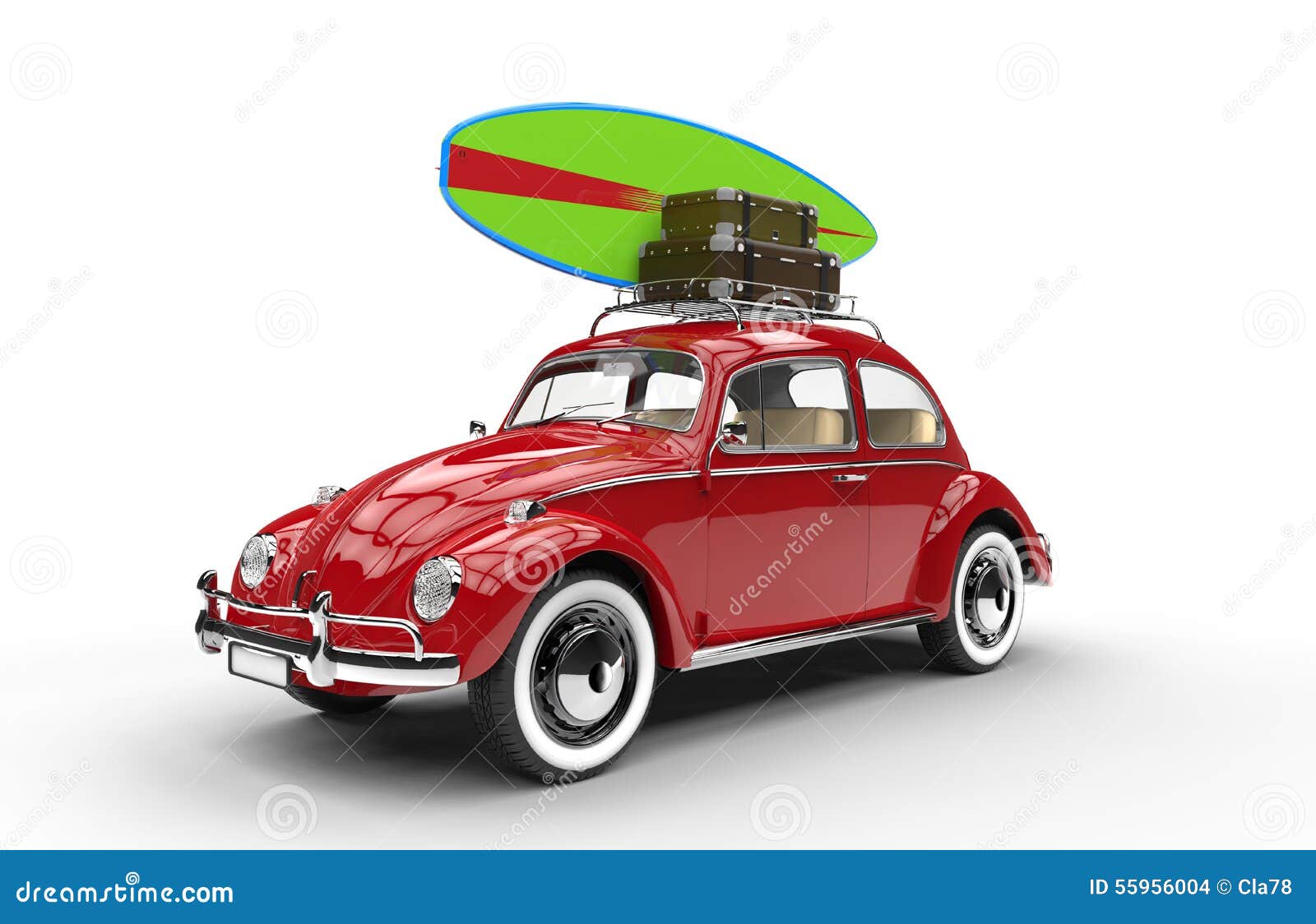 Oude Rode Auto Met Surfplank En Bagage Stock Illustratie - Illustration ...