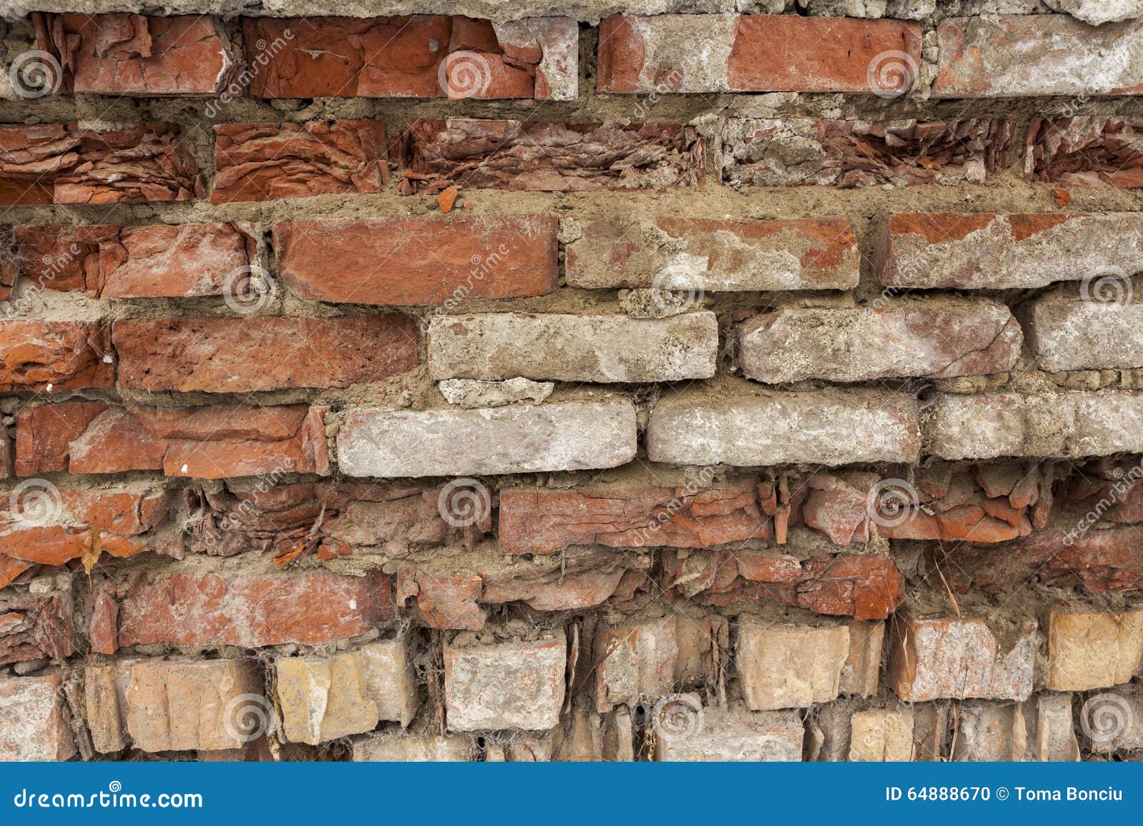 Oude Rode Bakstenen Muur Met Beschadigd Grey Plaster Background Stock ...
