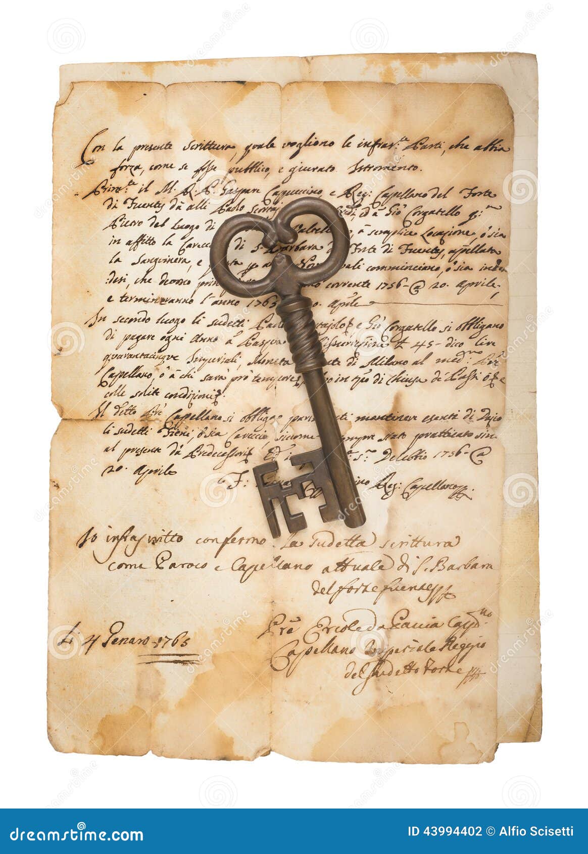 Oude sleutel op brief stock foto. Image of bladen, handschrift - 43994402