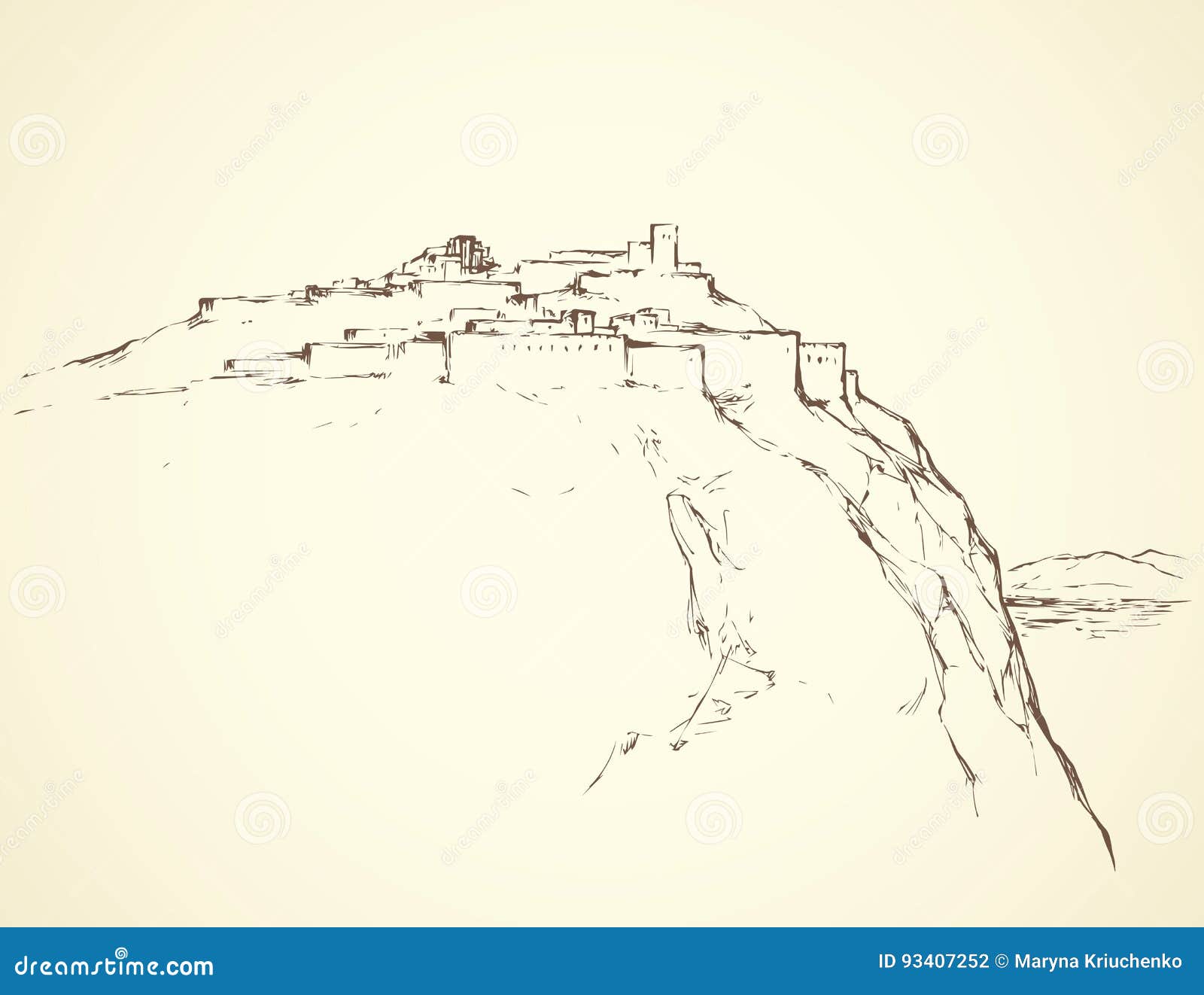 Oude Stad Op Rots Vector Tekening Vector Illustratie - Illustration of ...