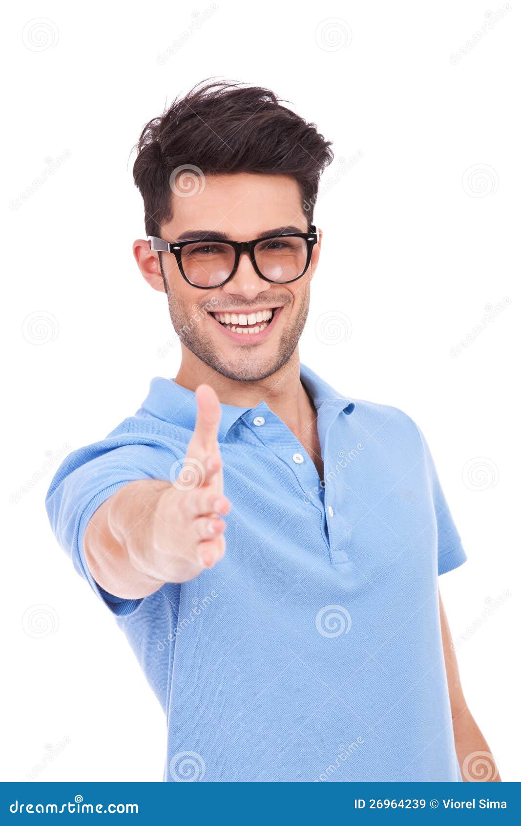 Oung Man Putting Out His Hand Stock Image - Image of glasses, giving ...