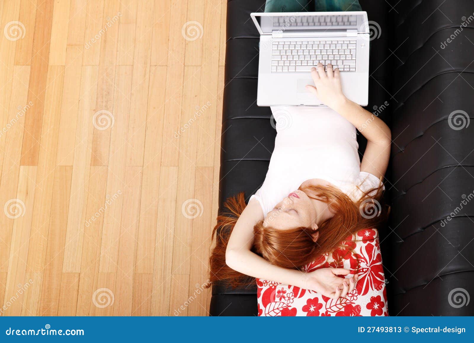 Oung Redhead Girl with a Laptop Stock Image - Image of lying, cozy ...