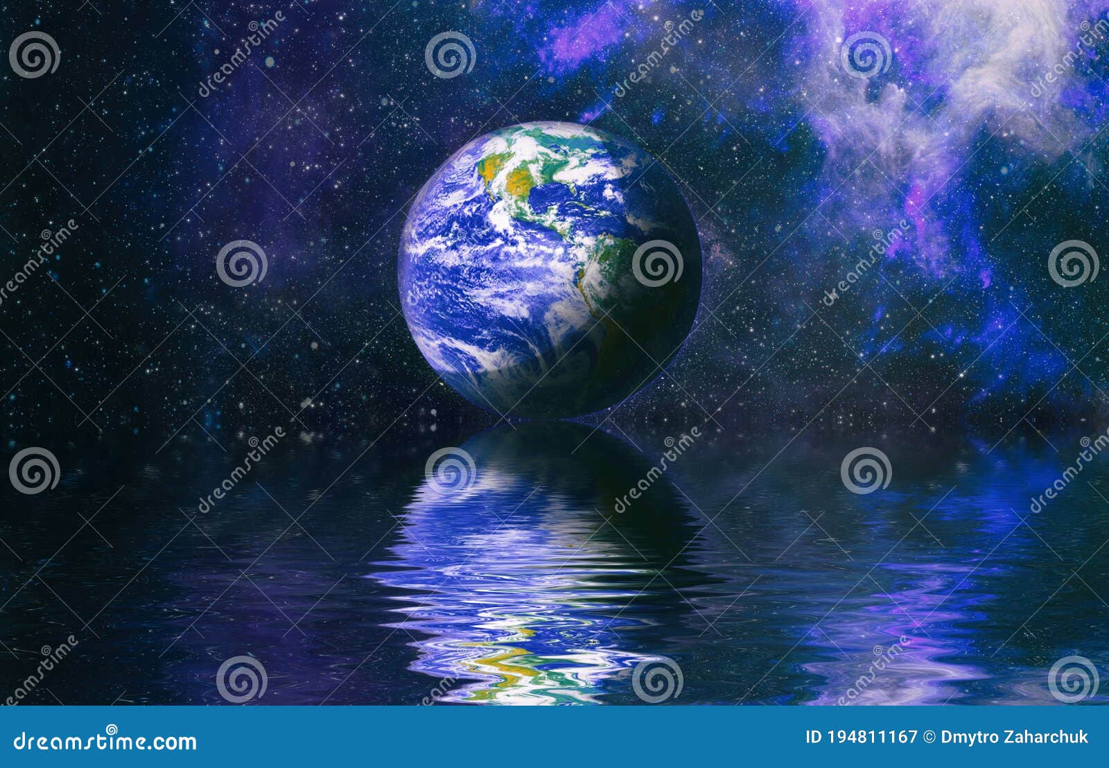 Our Beautiful Earth in Reflection of Water Overlooking Space ...