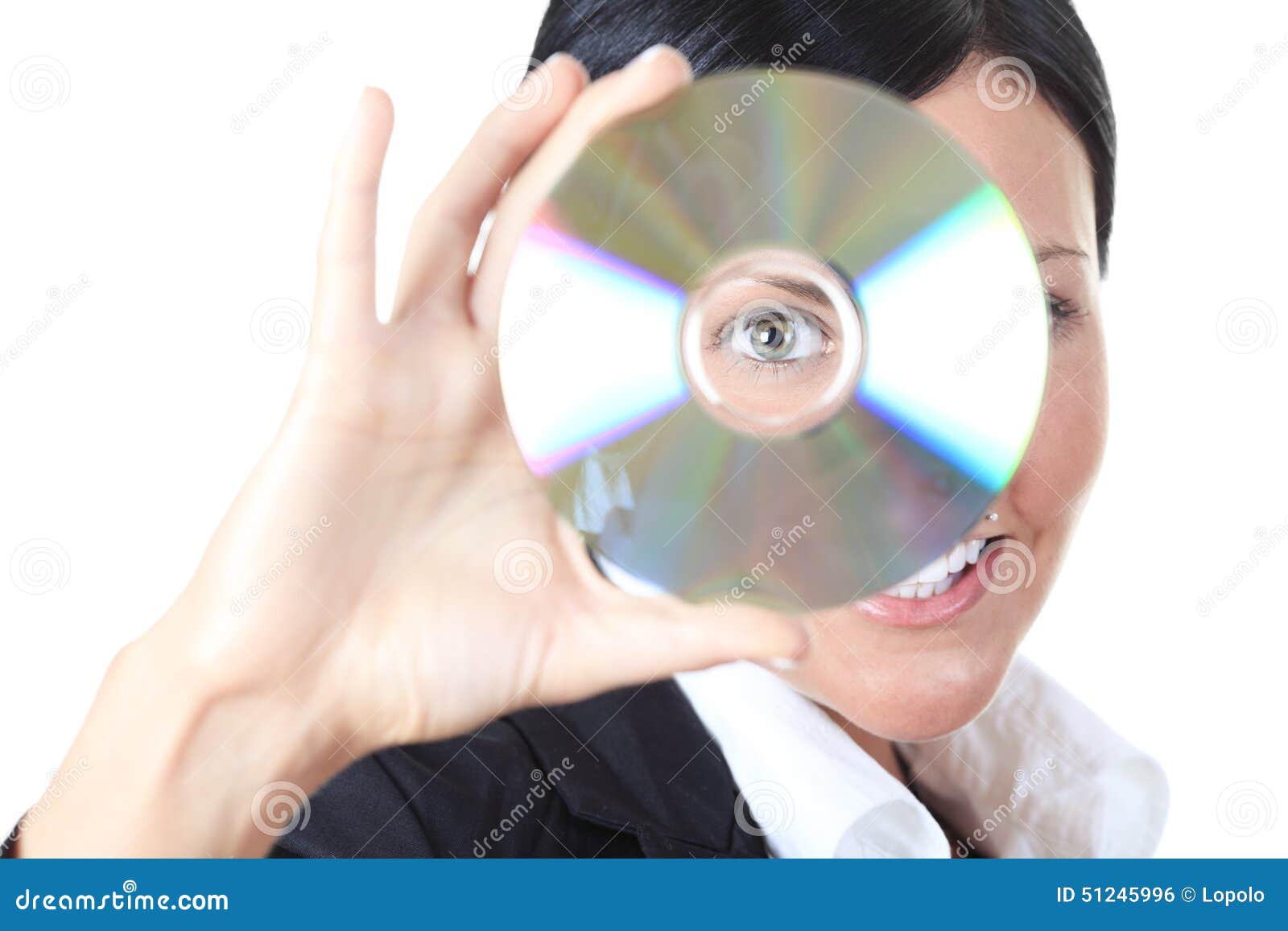 Our New Software. Woman Holding Compact Disc. Head Stock Photo - Image ...