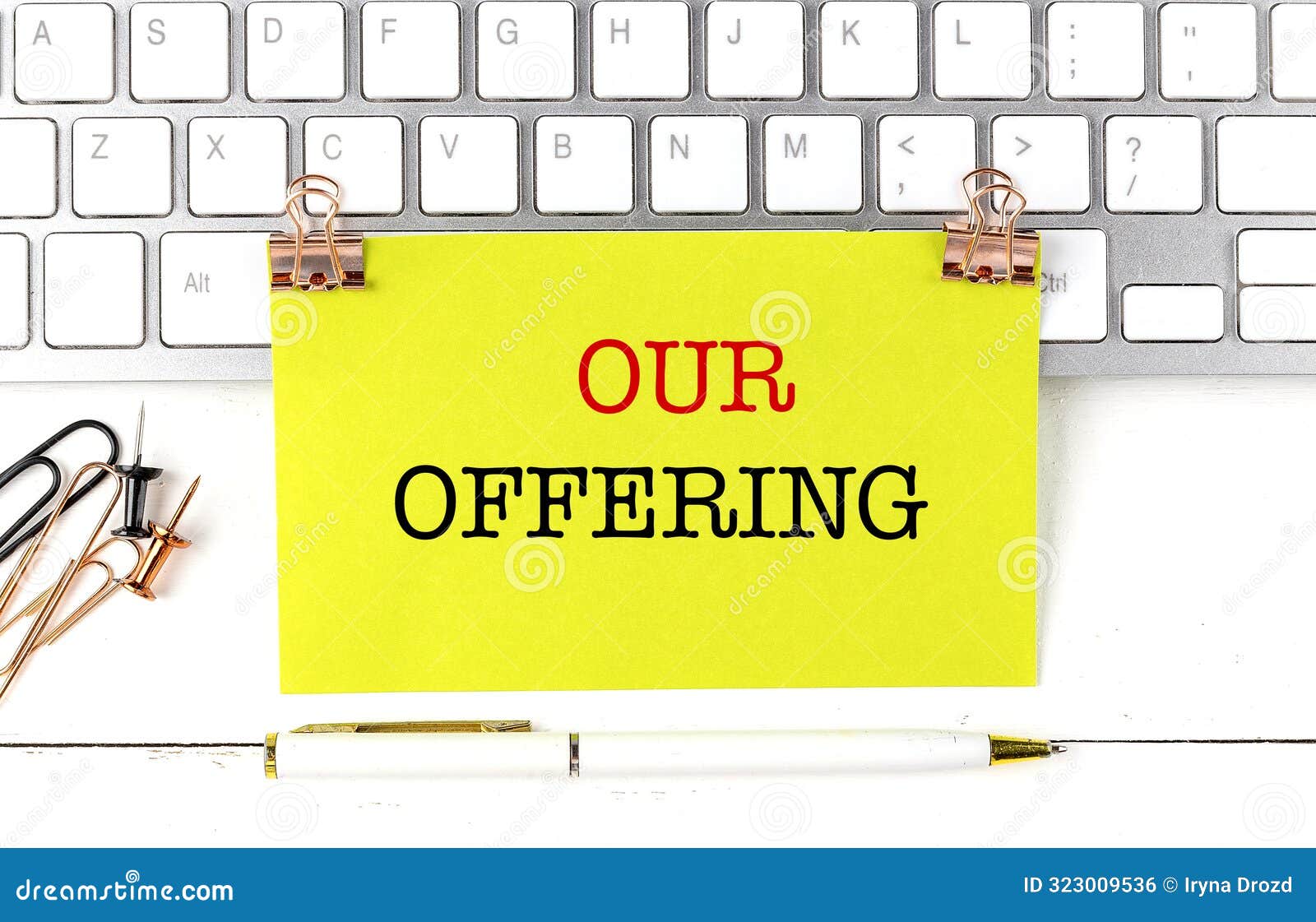 OUR OFFERING Text on Yellow Sticky on Keyboard Stock Photo - Image of ...