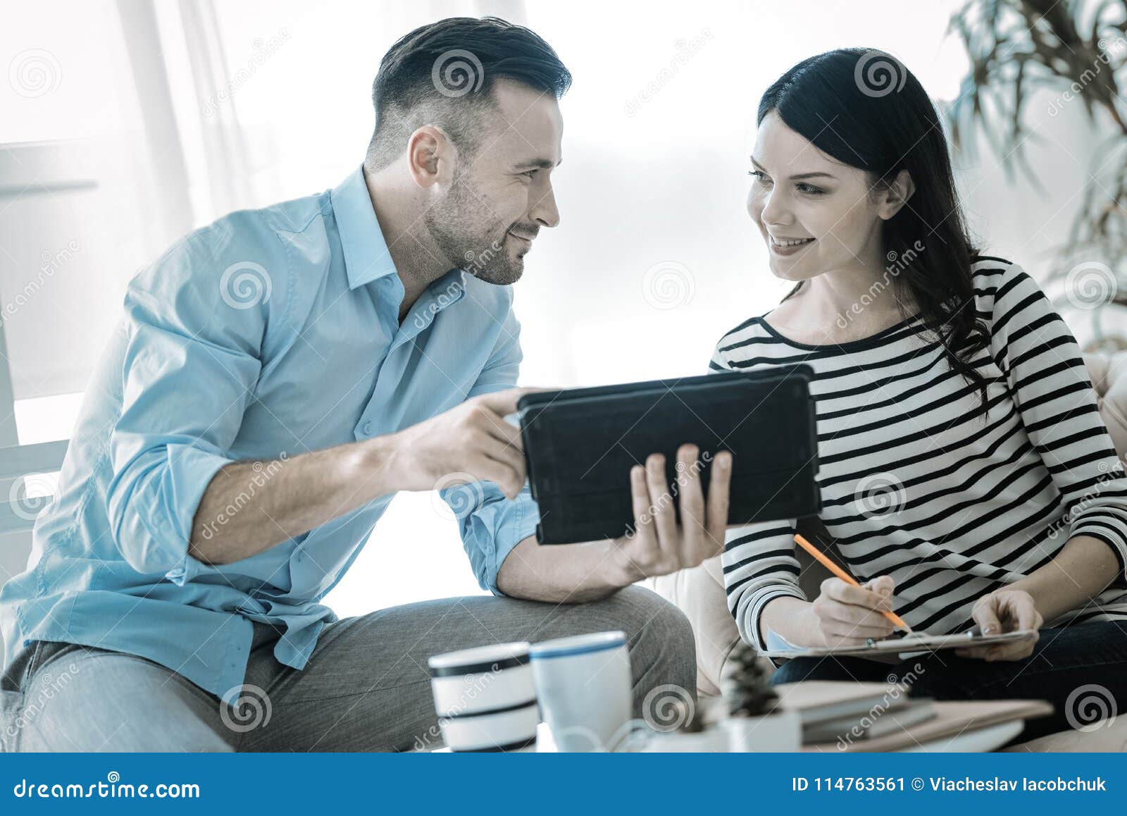 Successful Two Colleagues Defining Goal Stock Image - Image of ...