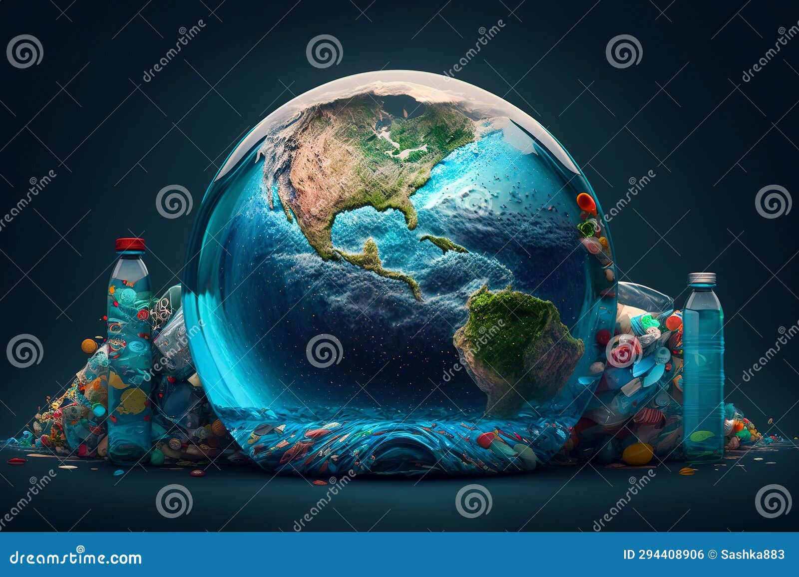 Our Planet Earth is Sinking with Plastic Trash. Generative Ai. Stock ...