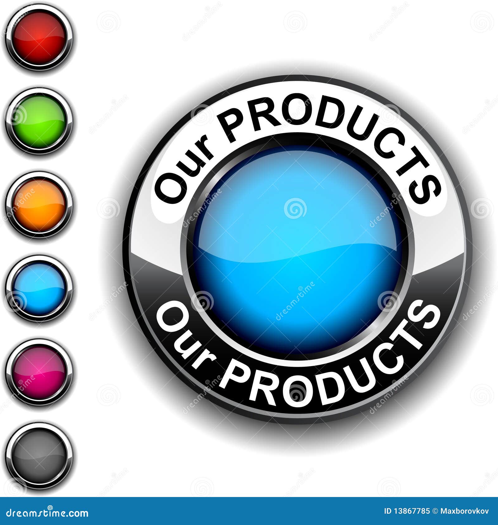 Our products button. stock vector. Illustration of chrome - 13867785