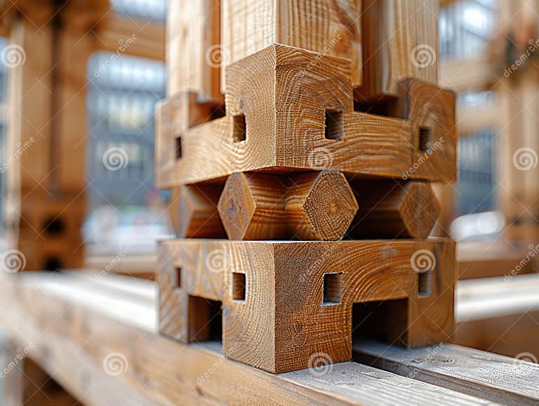 Robust Wooden Supports Forming a Strong Building Frame at a ...