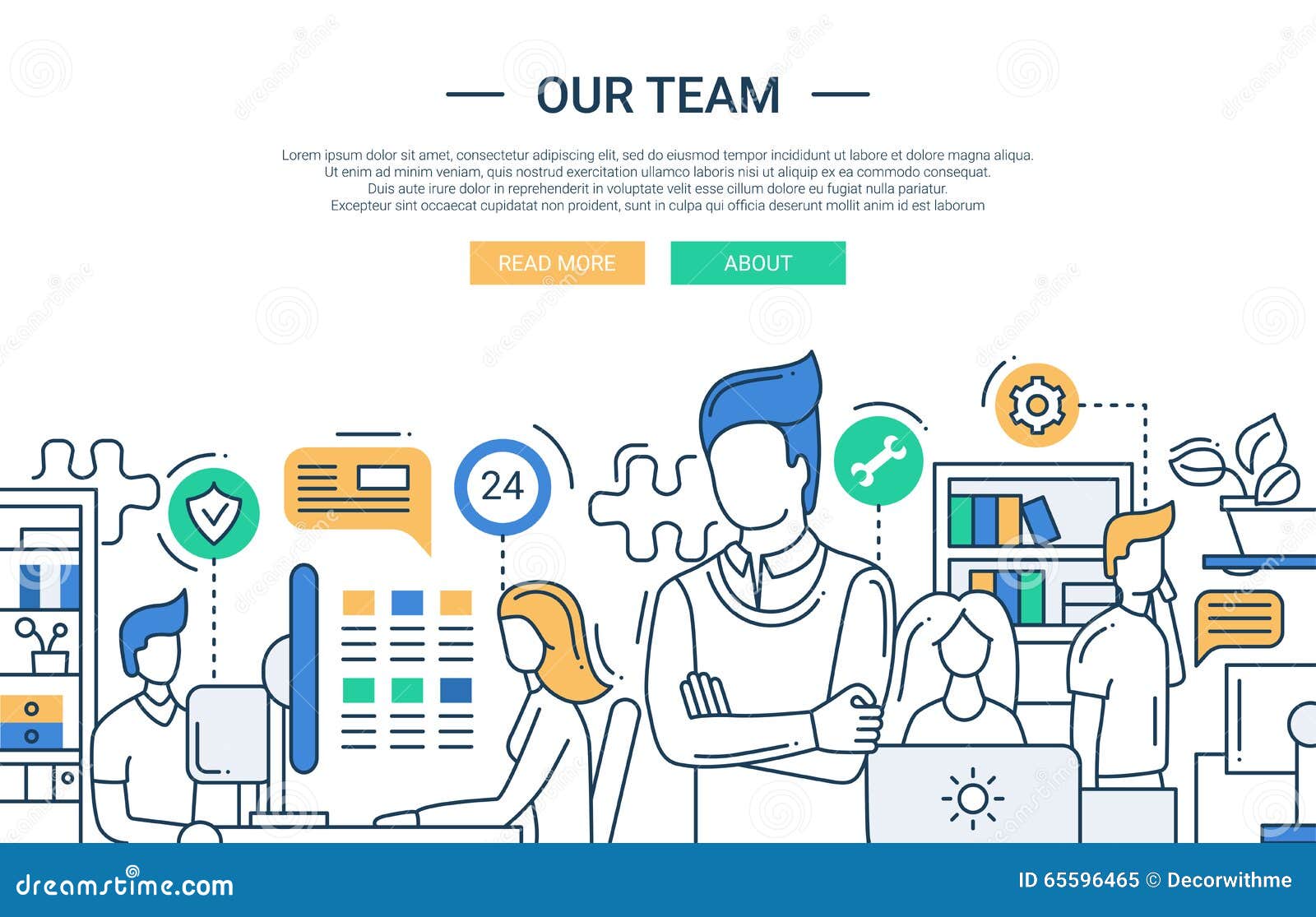 Our Team Line Flat Design Banner with Office Workers Stock Vector ...