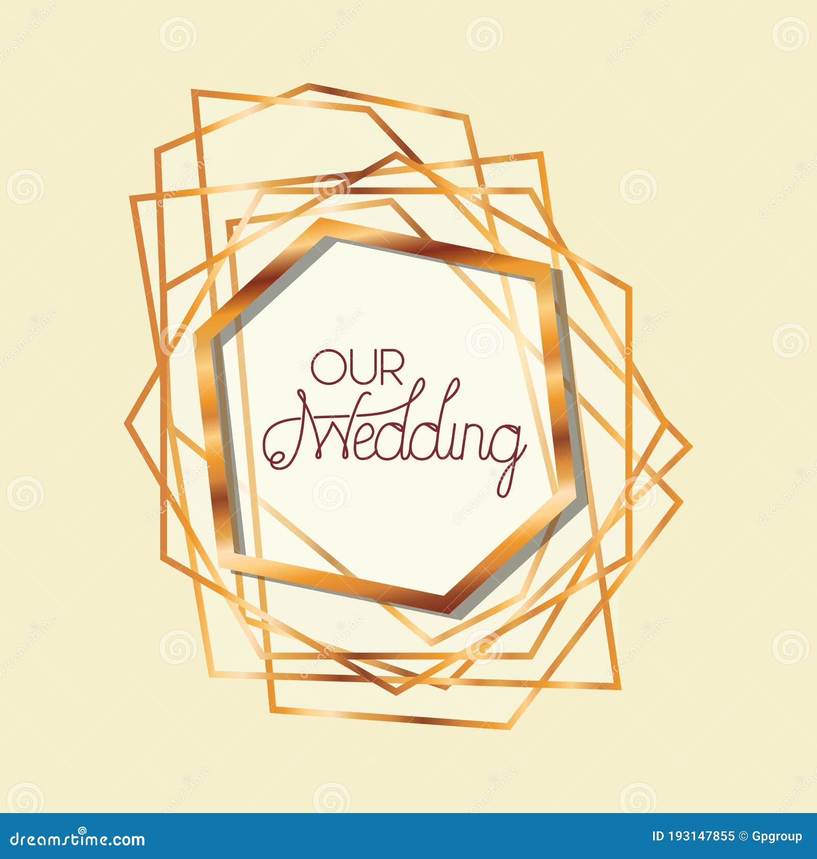 Our Wedding Text in Gold Frame of Wedding Invitation Vector Design ...