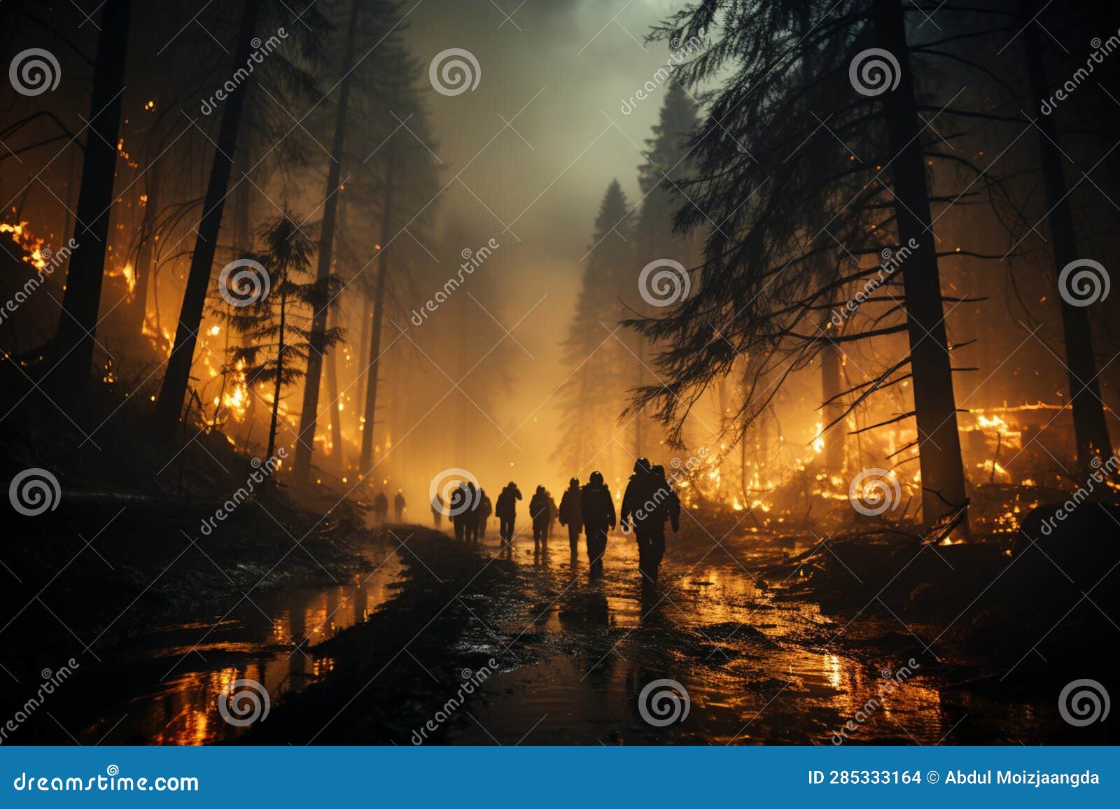 Out-of-control Forest Fire, Brave Firefighters Working the Night Shift ...