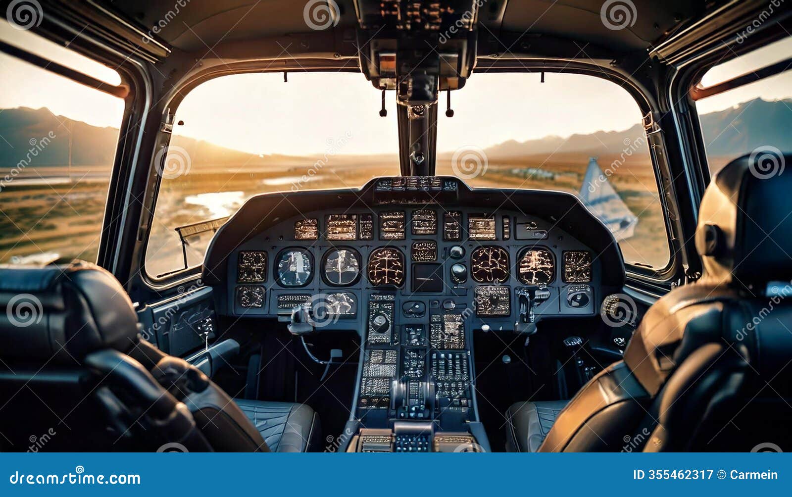 Helicopter Cockpit With Pilot Arm And Control Panel. Generative AI ...