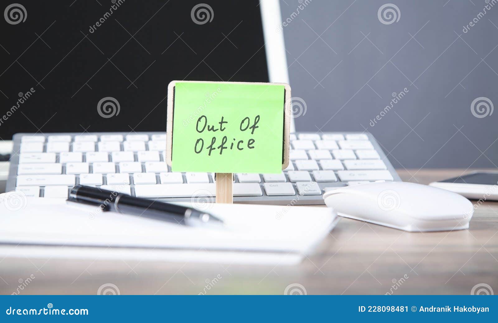 Out of Office Message on Sticky Note with Computer Stock Image - Image ...