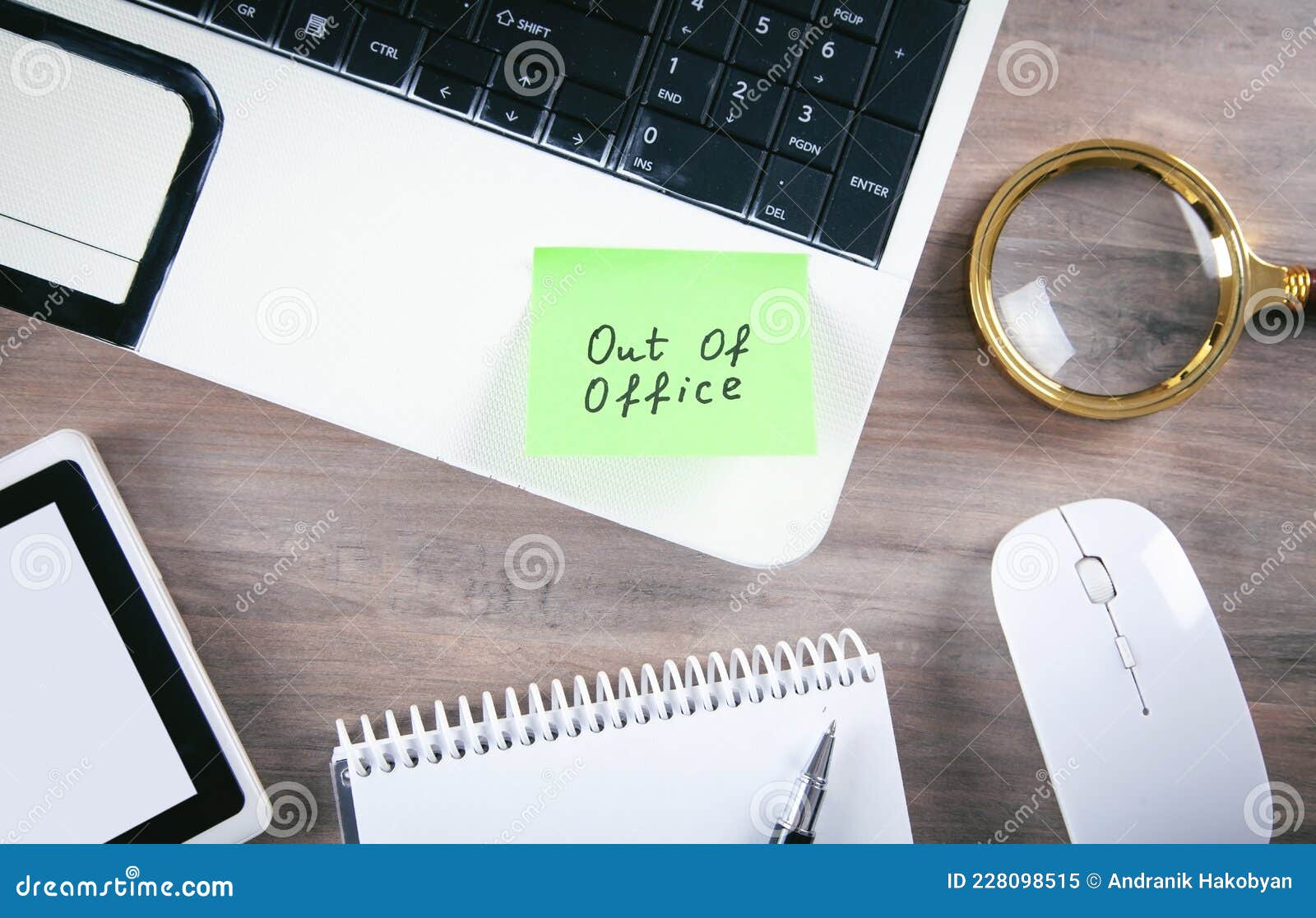 Out of Office Message on Sticky Note with Computer Stock Image - Image ...