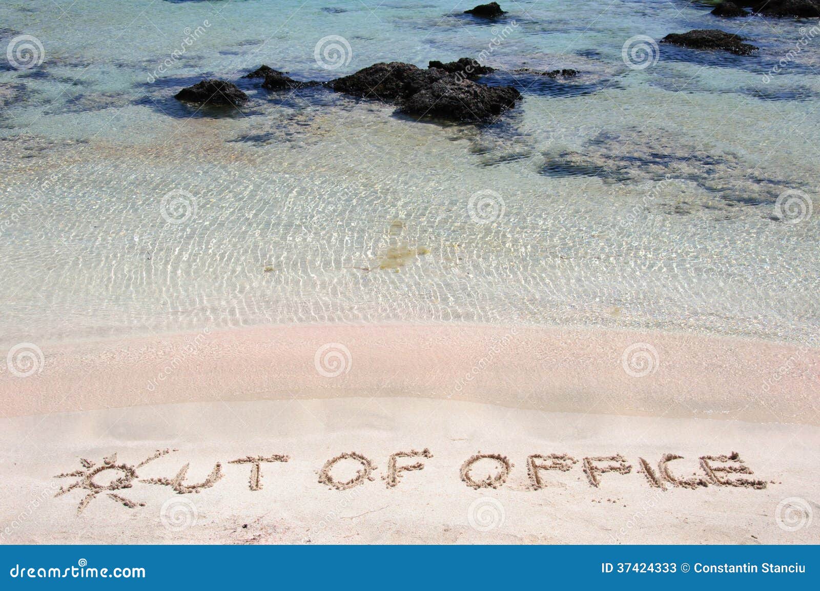OUT of OFFICE Written on Sand on a Beautiful Beach, Blue Waves in ...