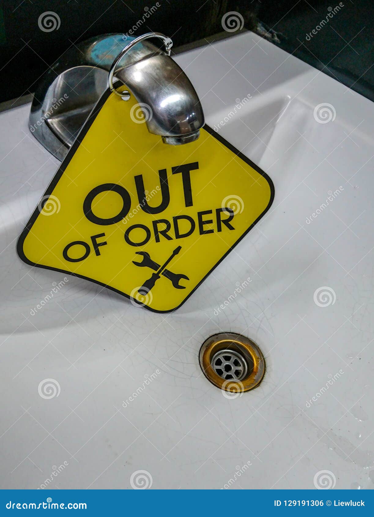 Out of order board of sink stock photo. Image of broken - 129191306