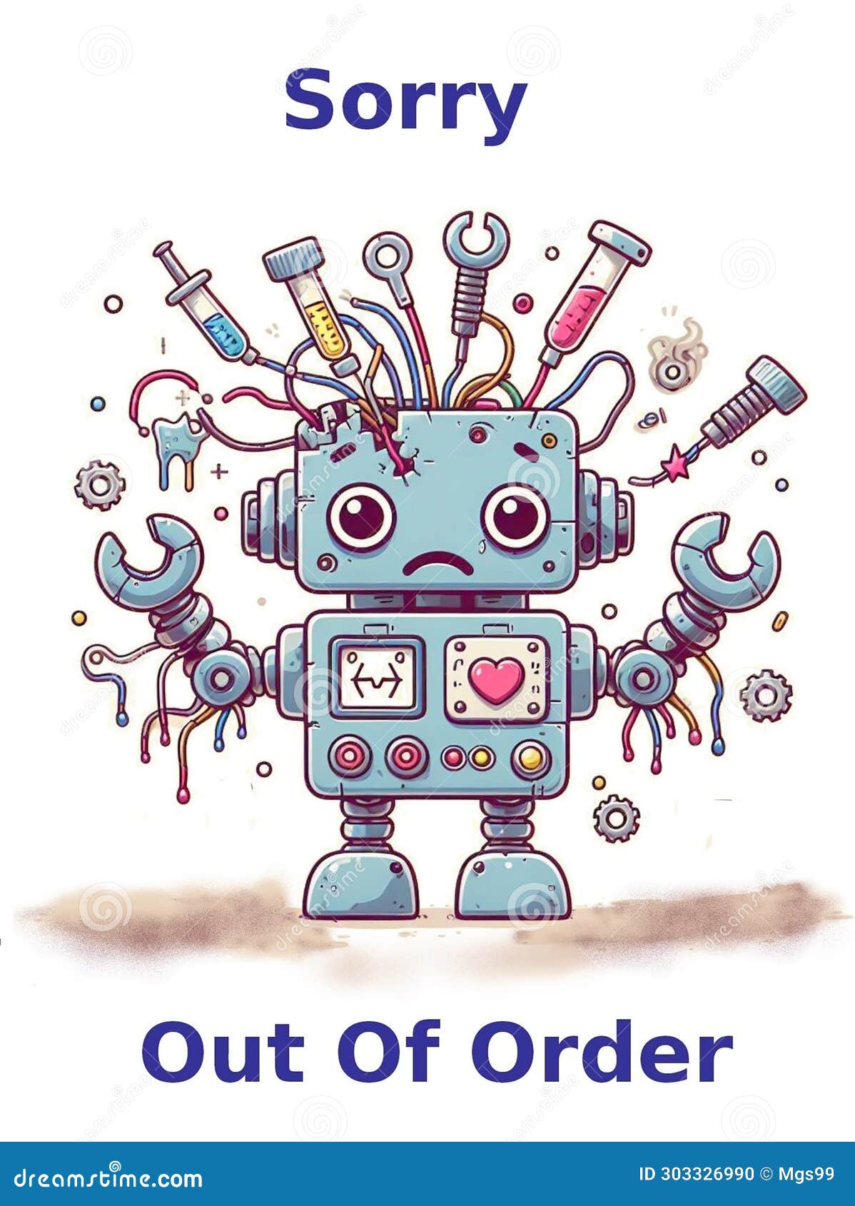 Out of Order Broken Down Cute Robot Icon Stock Illustration ...