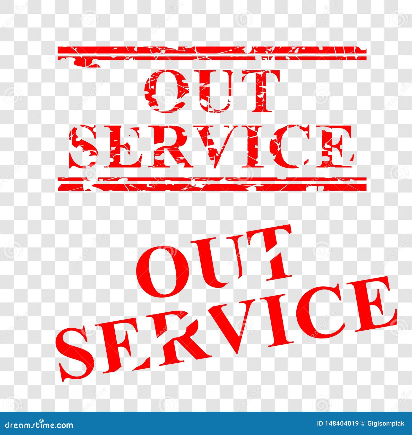 Out of Service, 2 Style Streak Red Rubber Stamp, at Transparent Effect ...