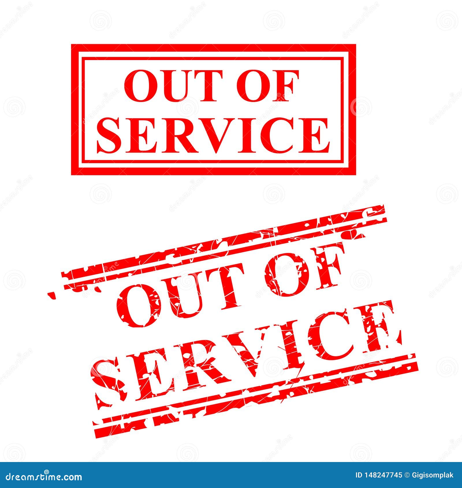 Out of Service, 2 Style Streak Red Rubber Stamp Stock Vector ...