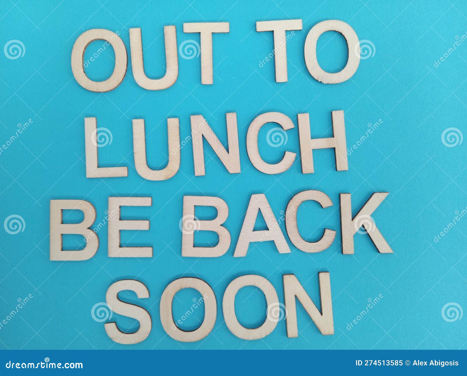 Out To Lunch Be Back Soon Sign on a Blue Background Stock Image - Image ...