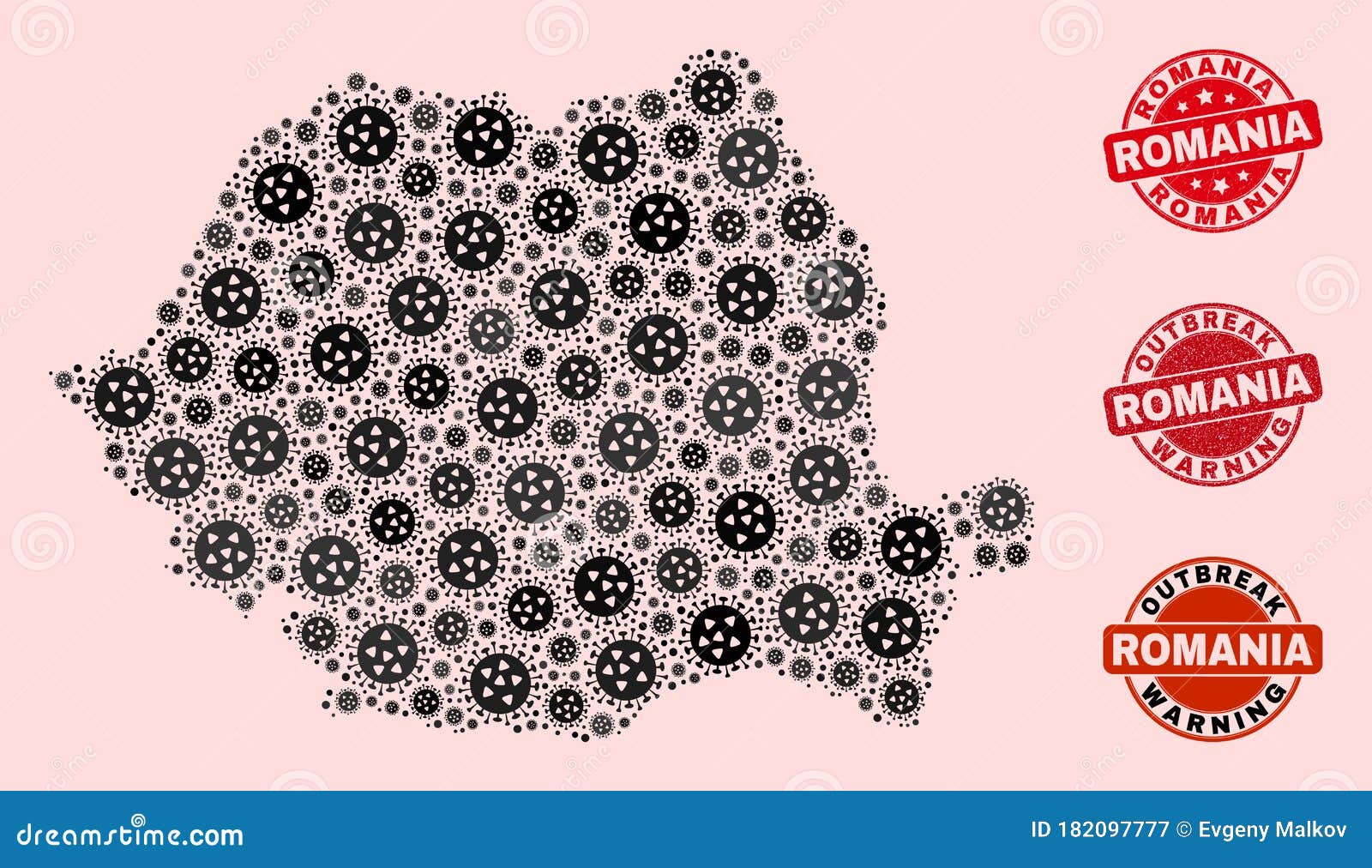 Virus Composition of Mosaic Romania Map and Scratched Seals Stock ...