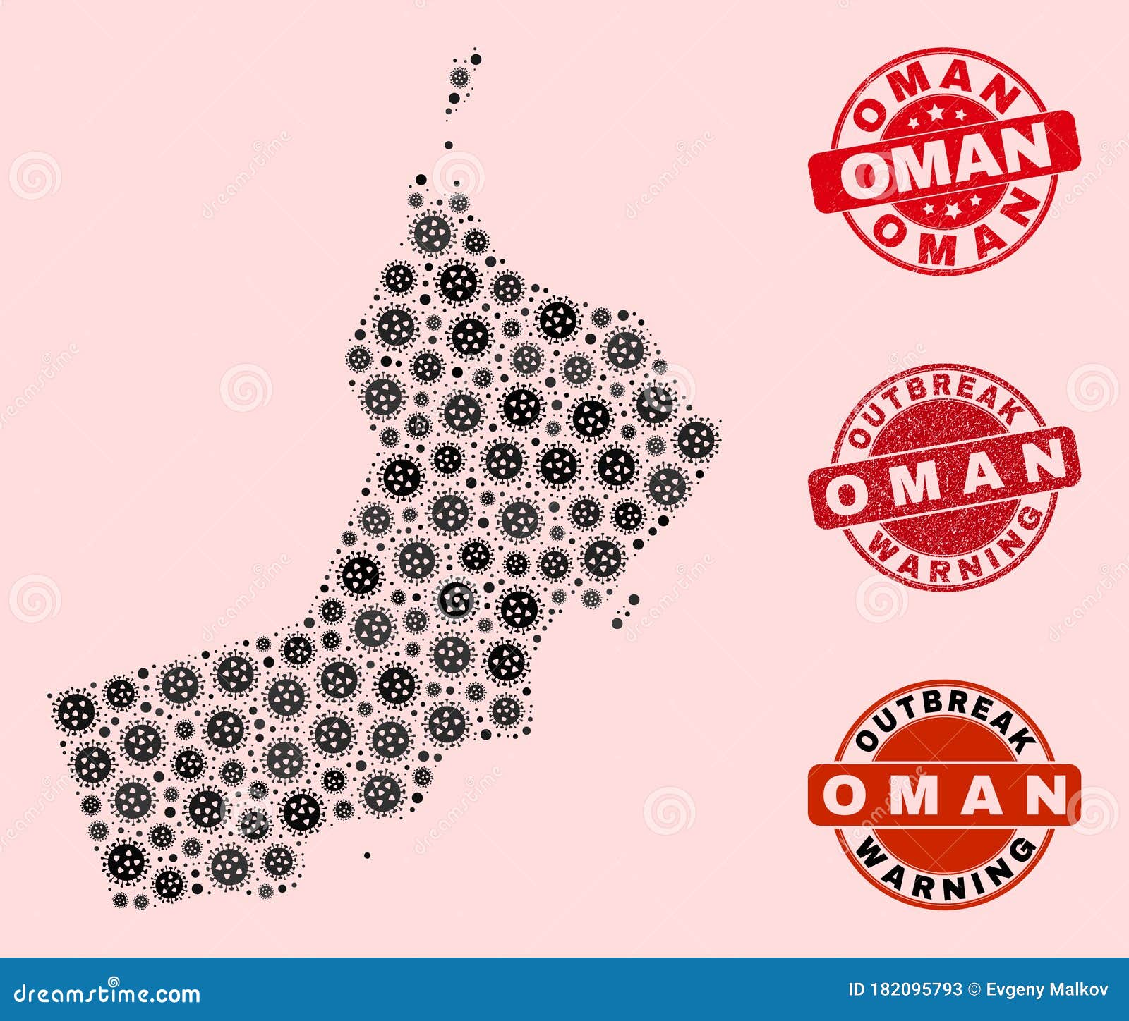 Outbreak Composition of Mosaic Oman Map and Textured Stamps Stock ...