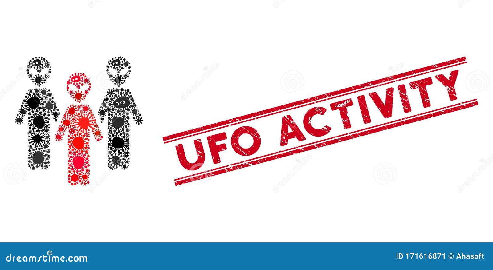 Contagious Mosaic Alien Group Icon and Distress UFO Activity Stamp with ...