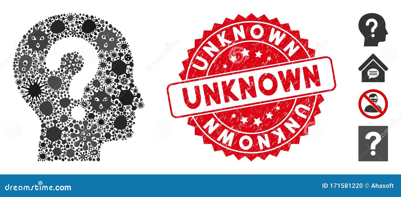 Outbreak Mosaic Unknown Icon with Grunge Round Unknown Stamp Stock ...