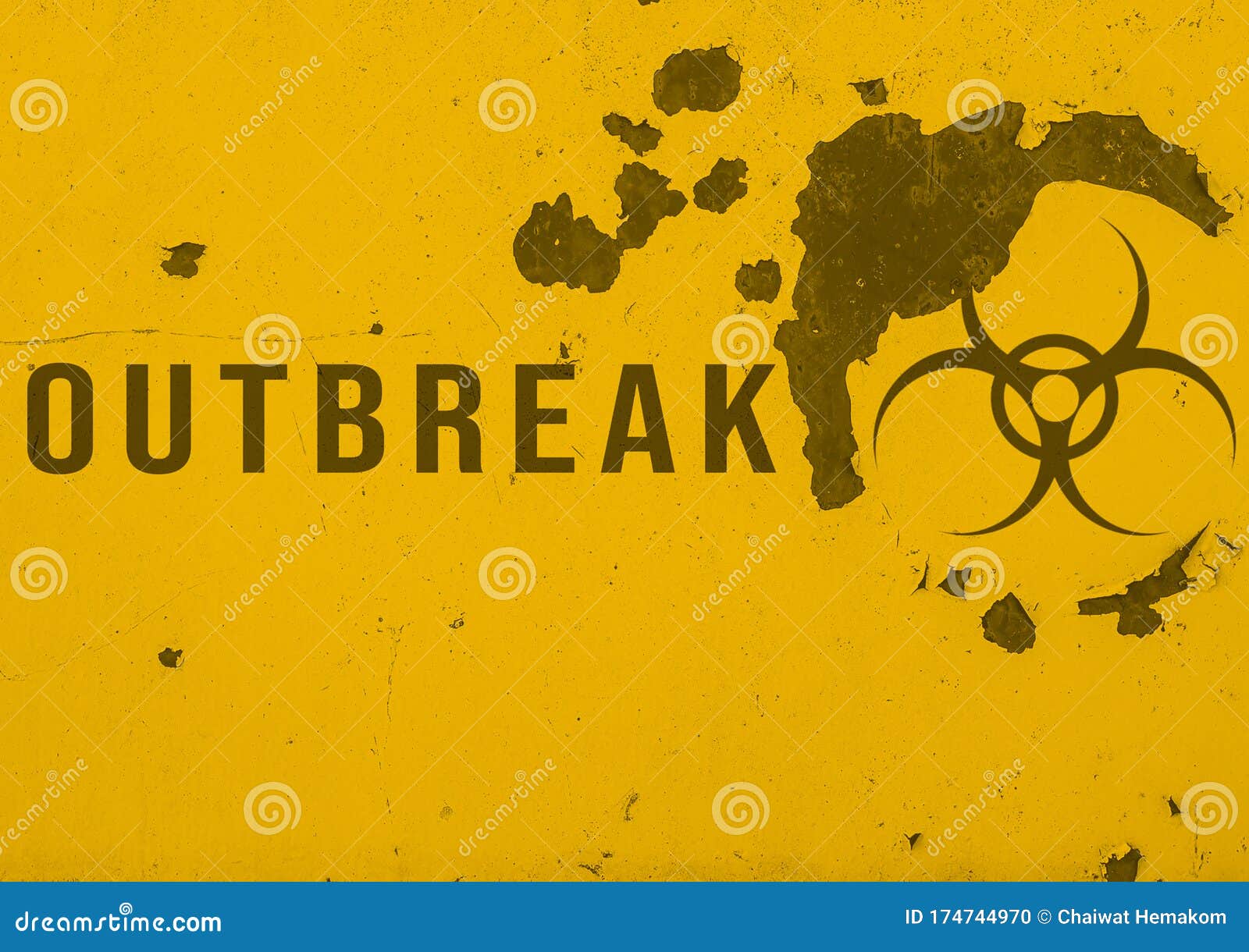 Outbreak Text and Biohazard Alert Warning Sign, Grungy Style Stock ...
