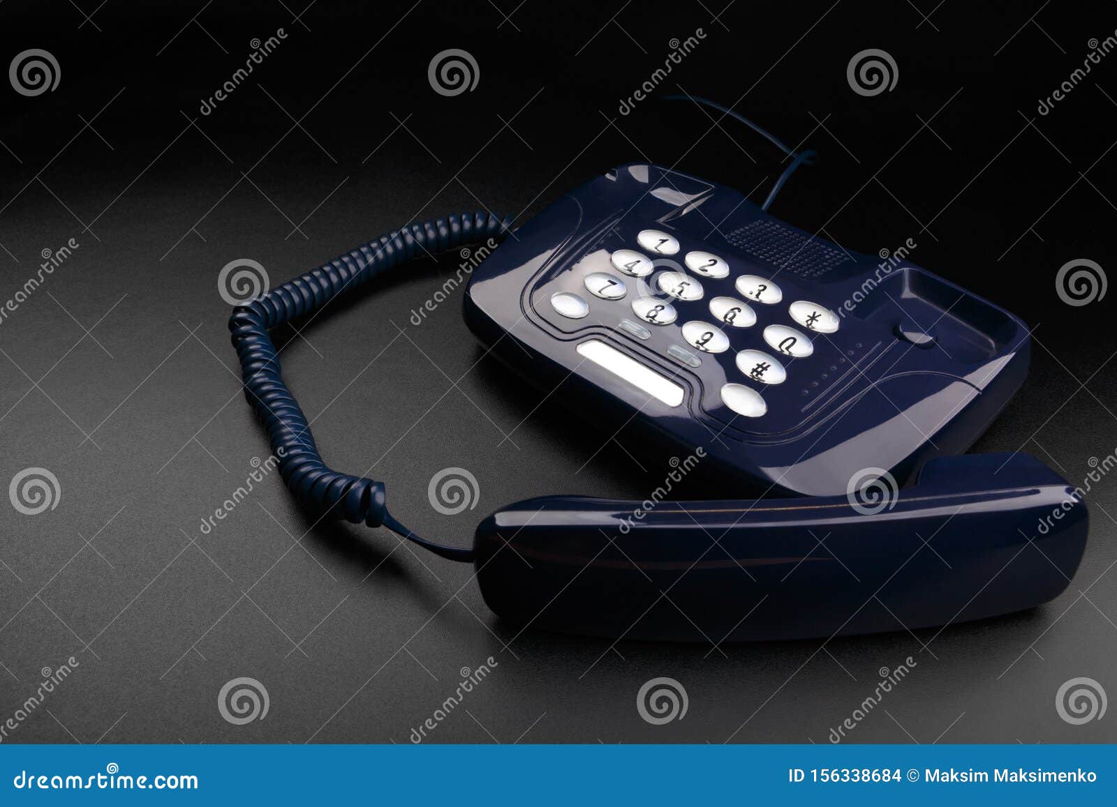 Outdated Push-button Telephone With Handset On Black Background Stock ...
