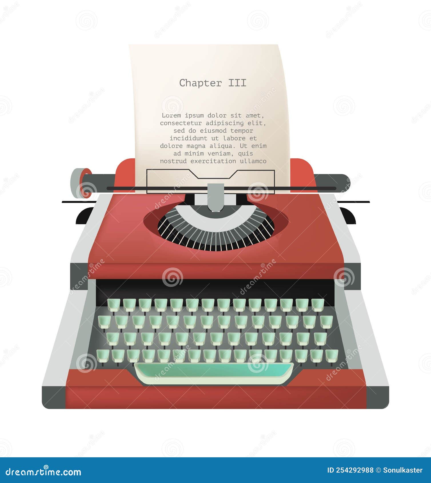 Outdated Retro or Vintage Typing Machine with Page Stock Illustration ...
